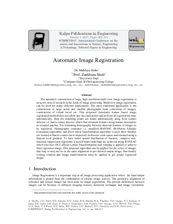 (PDF) Automatic Image Registration