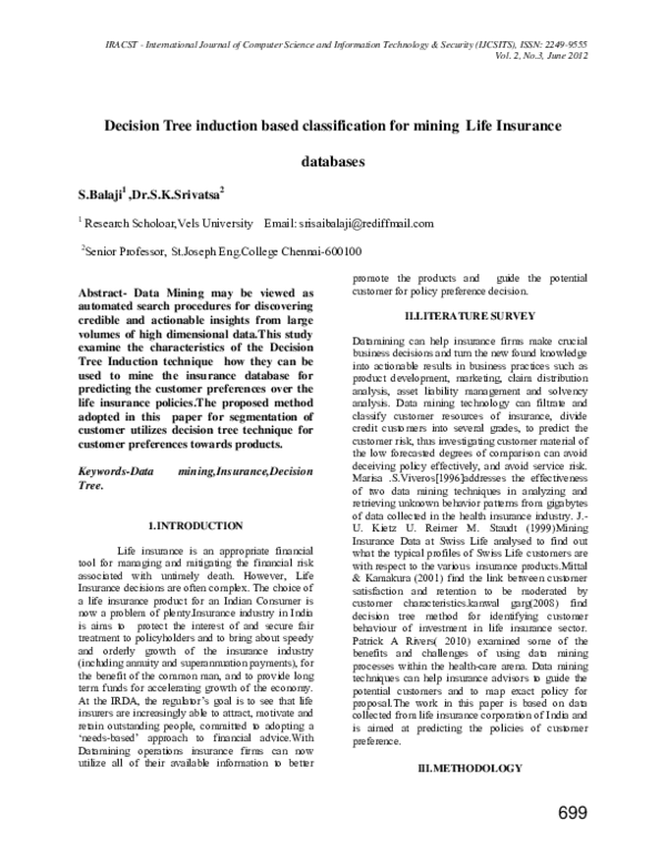 (PDF) Decision Tree induction based classification for mining Life Insurance databases
