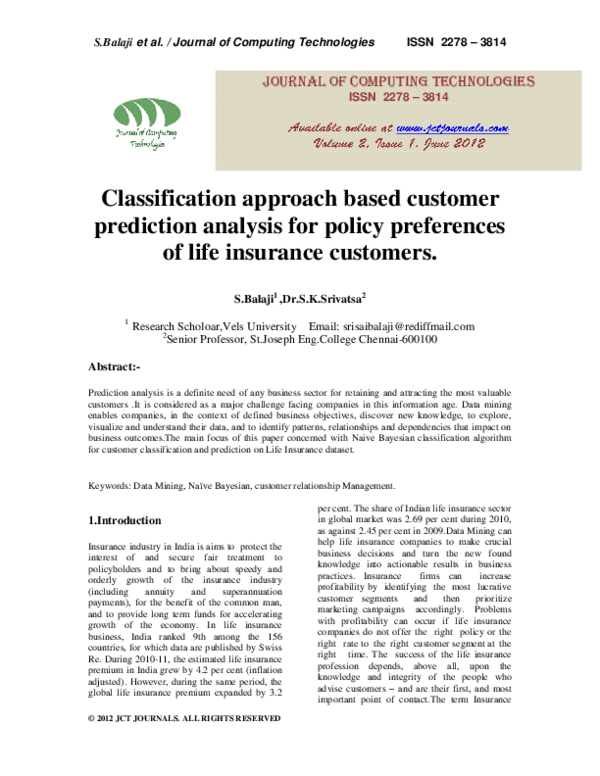 (PDF) Classification approach based customer prediction analysis for ...
