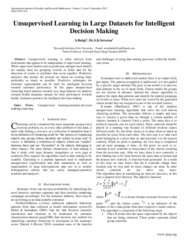 (PDF) Unsupervised Learning in Large Datasets for Intelligent Decision Making