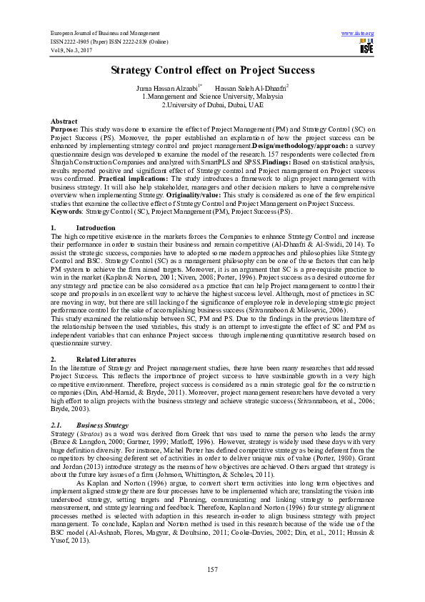(PDF) Strategy Control effect on Project Success