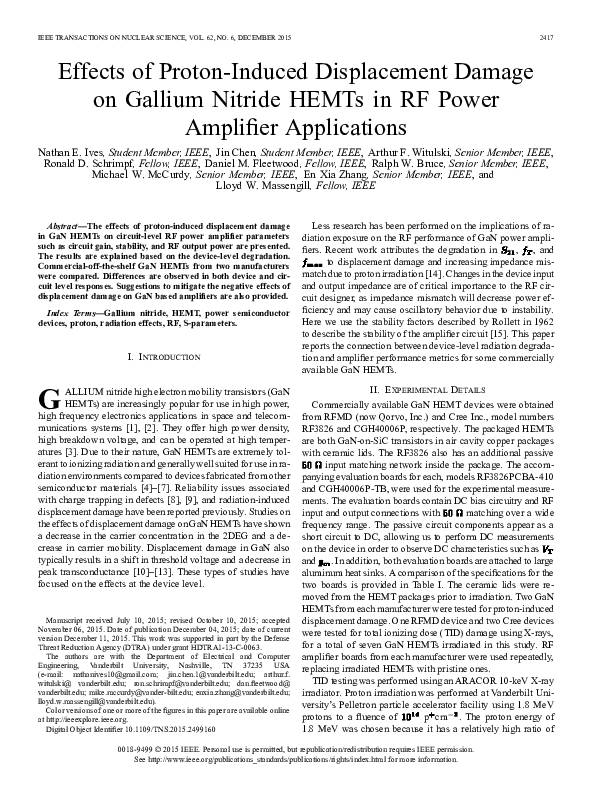 (PDF) Effects of Proton-Induced Displacement Damage on Gallium Nitride ...