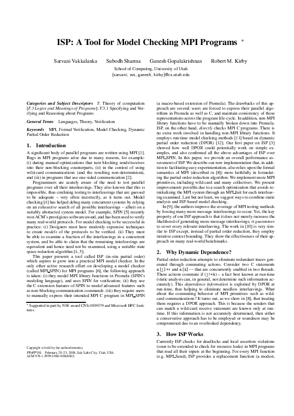 (PDF) ISP: a tool for model checking MPI programs