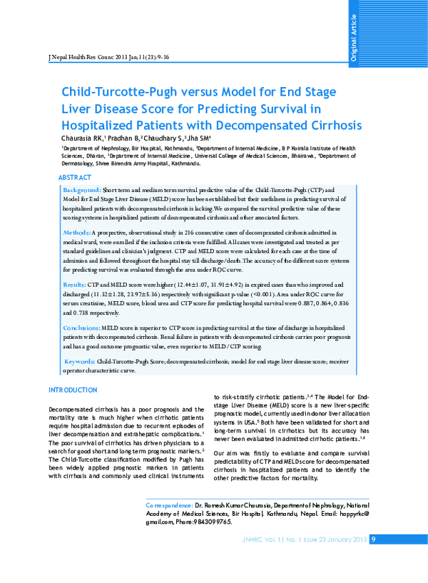 (PDF) Child-Turcotte-Pugh versus model for end stage liver disease ...
