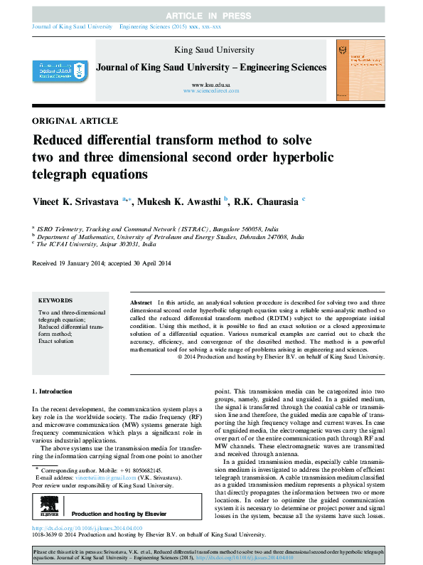 Pdf Reduced Differential Transform Method To Solve Two And Three Dimensional Second Order