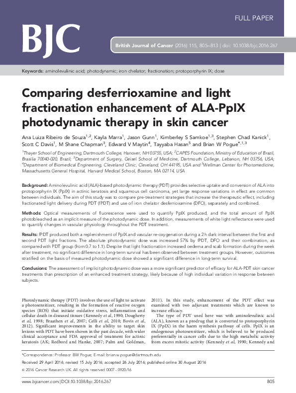 (PDF) Comparing desferrioxamine and light fractionation enhancement of ...
