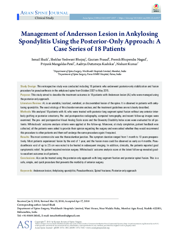 (PDF) Management of Andersson Lesion in Ankylosing Spondylitis Using ...