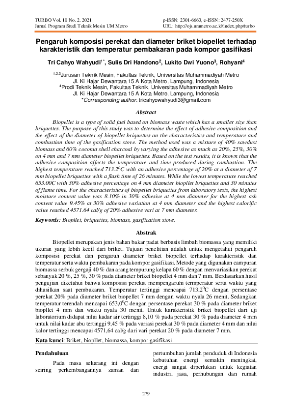 (PDF) Pengaruh komposisi perekat dan diameter briket biopellet terhadap karakteristik dan ...