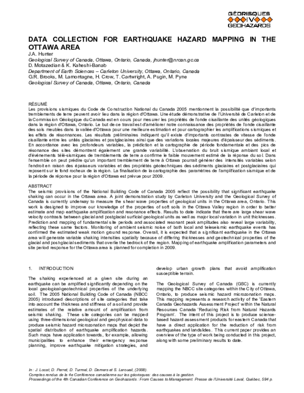 (PDF) For Earthquake Hazard Mapping in the Ottawa Area