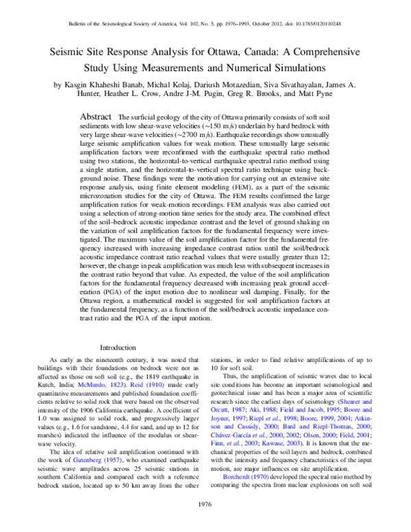 (PDF) Seismic Site Response Analysis for Ottawa, Canada: A ...