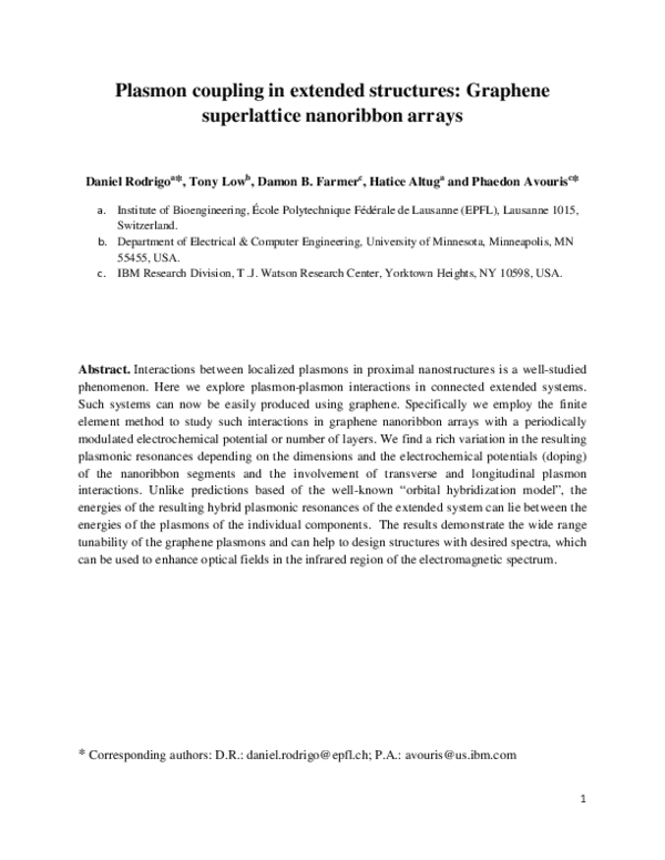 (PDF) Plasmon coupling in extended structures: Graphene superlattice ...