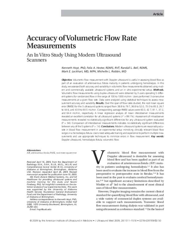 (PDF) Accuracy of Volumetric Flow Rate Measurements