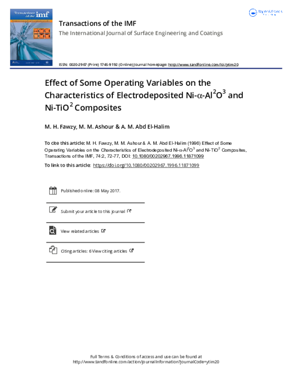 (PDF) Effect of Some Operating Variables on the Characteristics of Electrodeposited Cu–Ni Alloys ...