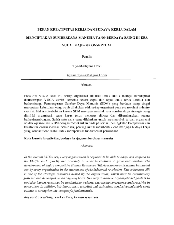 (PDF) PERAN KREATIVITAS KERJA DAN BUDAYA KERJA DALAM MENCIPTAKAN SUMBERDAYA MANUSIA YANG BERDAYA ...