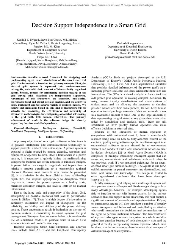 (PDF) Decision Support Independence in a Smart Grid
