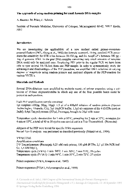 (PDF) The approach of using random priming for small forensic DNA-samples