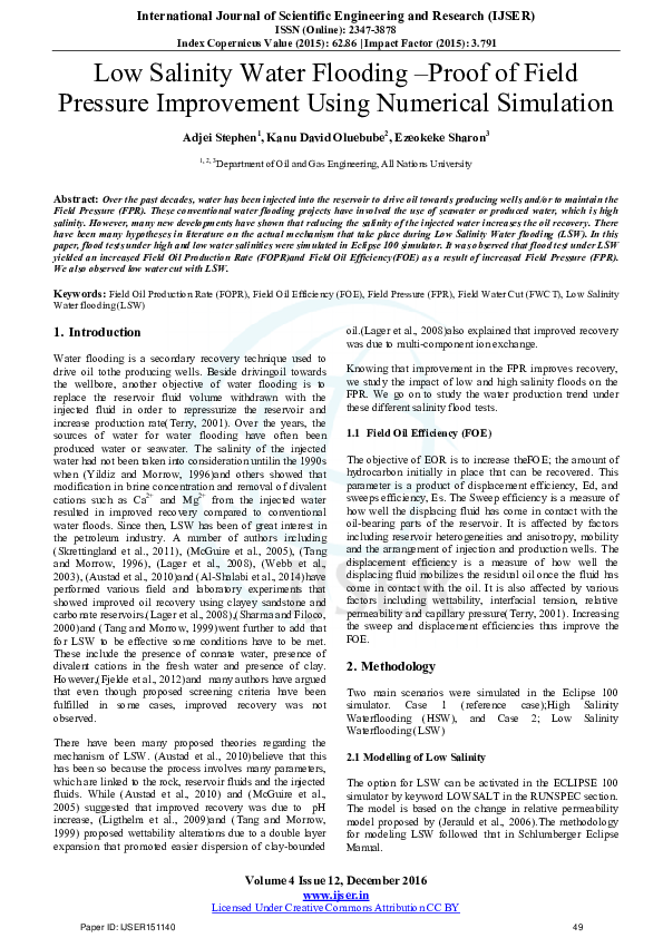 (PDF) Low Salinity Water Flooding –Proof of Field Pressure Improvement Using Numerical ...