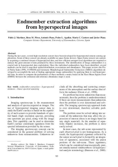 (PDF) Endmember extraction algorithms from hyperspectral images