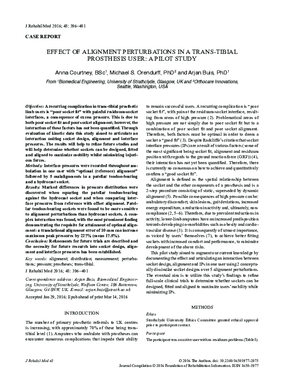 (PDF) Effect of alignment perturbations in a trans-tibial prosthesis ...
