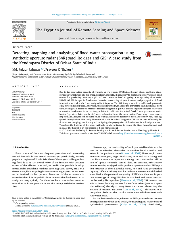 Pdf Detecting Mapping And Analysing Of Flood Water Propagation Using Synthetic Aperture Radar
