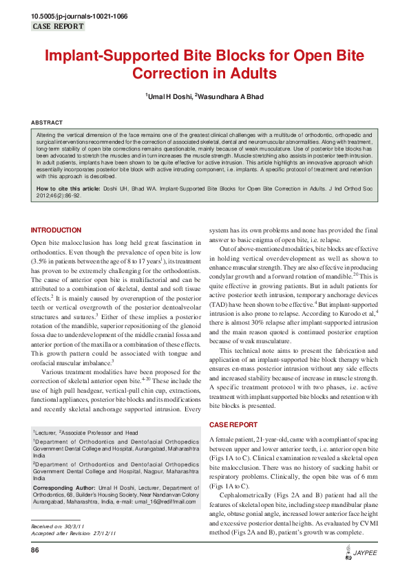 (PDF) Implant-Supported Bite Blocks for Open Bite Correction in Adults