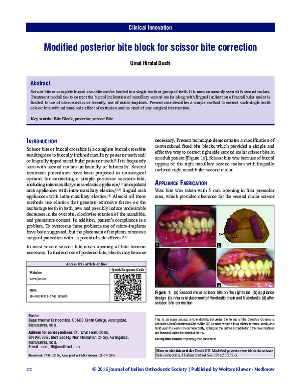 (PDF) Modified posterior bite block for scissor bite correction