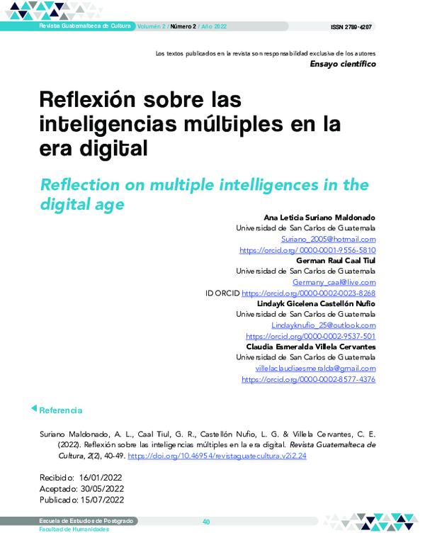 (PDF) Reflexión sobre las inteligencias múltiples en la era digital Reflection on multiple ...