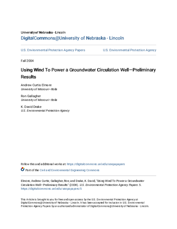 (PDF) Using wind to power a groundwater circulation well?preliminary ...