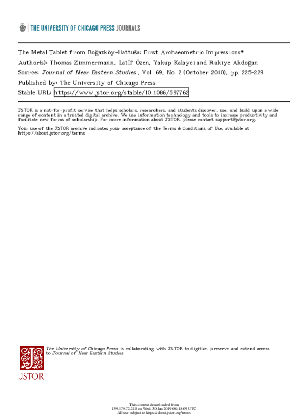 (PDF) The Metal Tablet from Boğazköy-Hattuša: First Archaeometric ...
