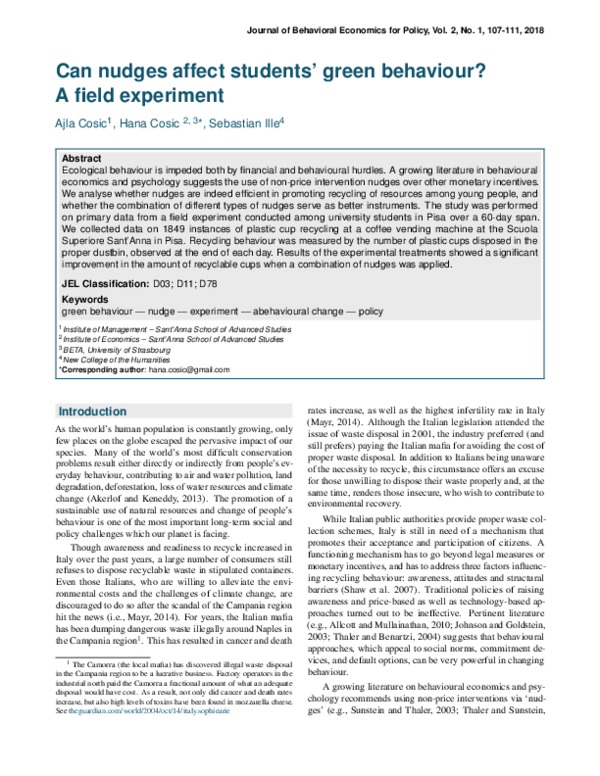 (PDF) Can nudges affect students' green behaviour? A field experiment