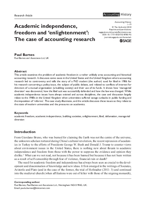 (PDF) Academic independence, freedom and ‘enlightenment’: The case of ...