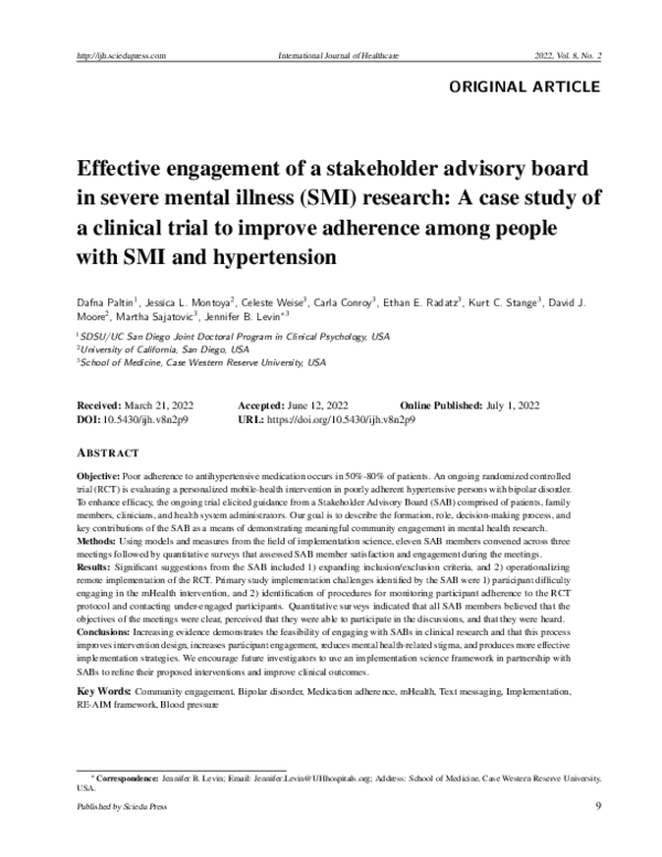 (PDF) Effective engagement of a stakeholder advisory board in severe ...