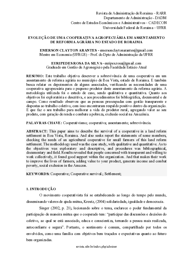 (PDF) Evolução de uma cooperativa agropecuária em assentamento de ...