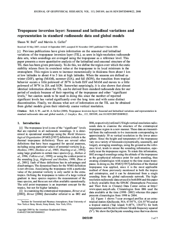 (PDF) Tropopause inversion layer: Seasonal and latitudinal variations ...