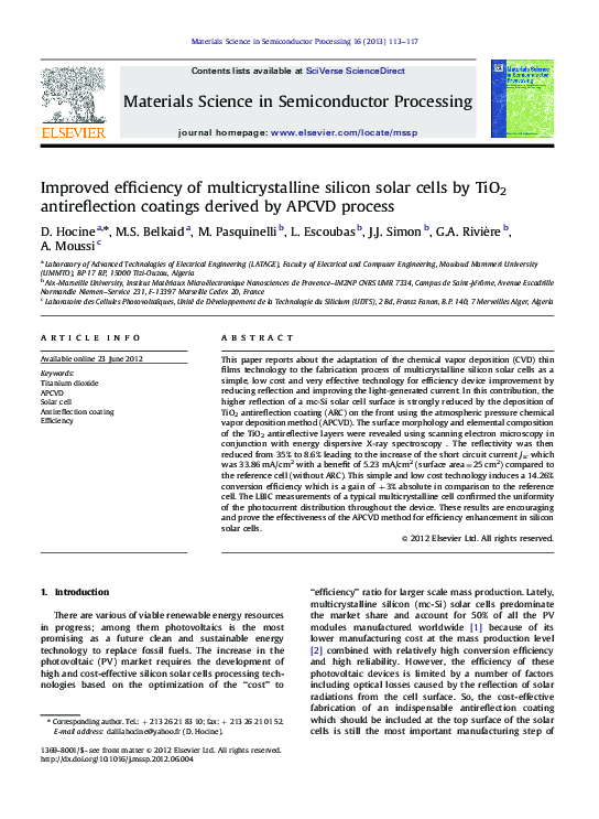 (PDF) Improved efficiency of multicrystalline silicon solar cells by TiO2 antireflection ...
