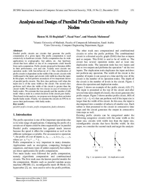 Pdf Analysis And Design Of Parallel Prefix Circuits With Faulty Nodes 