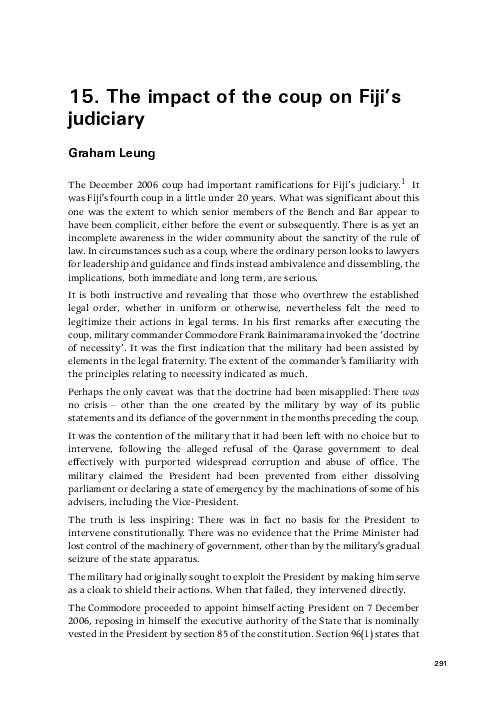 (PDF) The impact of the coup on Fiji’s judiciary