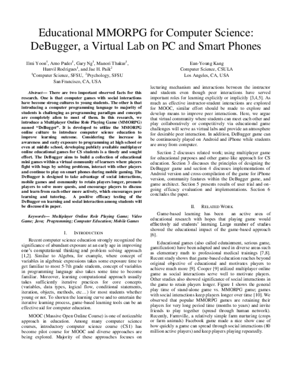 Pdf Educational Mmorpg For Computer Science Debugger A Virtual Lab On Pc And Smart Phones