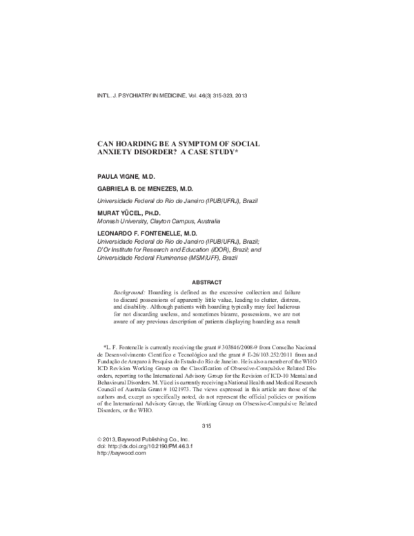 (PDF) Can Hoarding be a Symptom of Social Anxiety Disorder? A Case Study