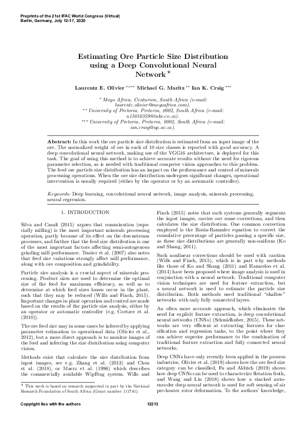 Pdf Estimating Ore Particle Size Distribution Using A Deep Convolutional Neural Network
