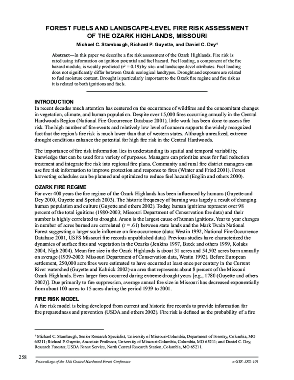 (PDF) Forest fuels and landscape-level fire risk assessment of the ...