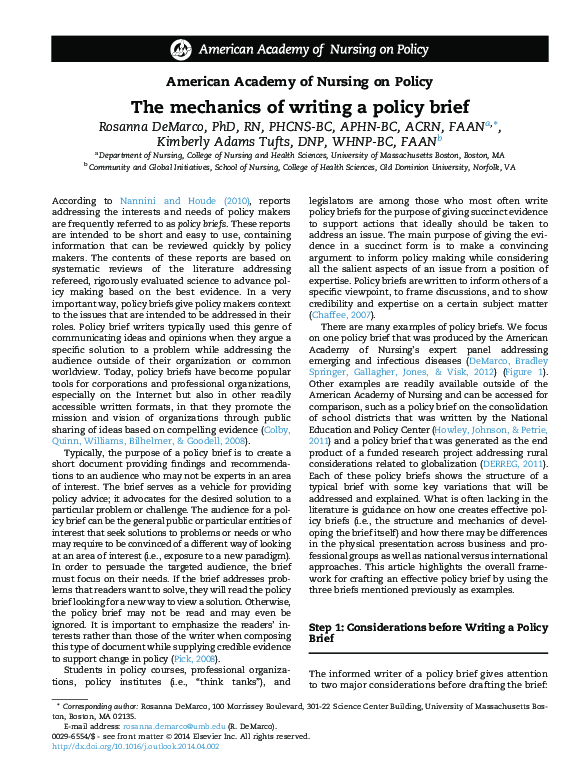 (PDF) The mechanics of writing a policy brief