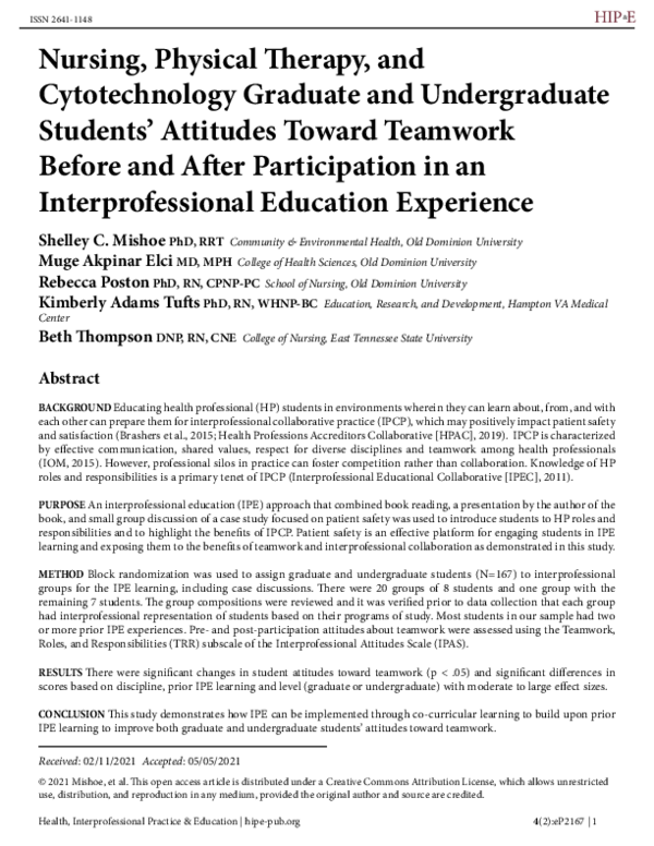 (PDF) Nursing, Physical Therapy, and Cytotechnology Graduate and Undergraduate Students ...