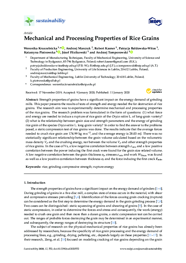 (PDF) Mechanical and Processing Properties of Rice Grains