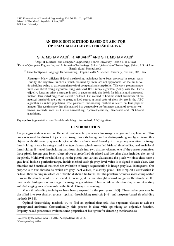 (PDF) An Efficient Method Based on Abc for Optimal Multilevel Thresholding