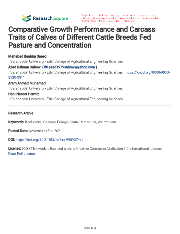 (PDF) Comparative Growth Performance and Carcass Traits of Calves of ...