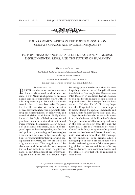(PDF) IV. Pope Francis’ Encyclical Letter Laudato Si’, Global ...