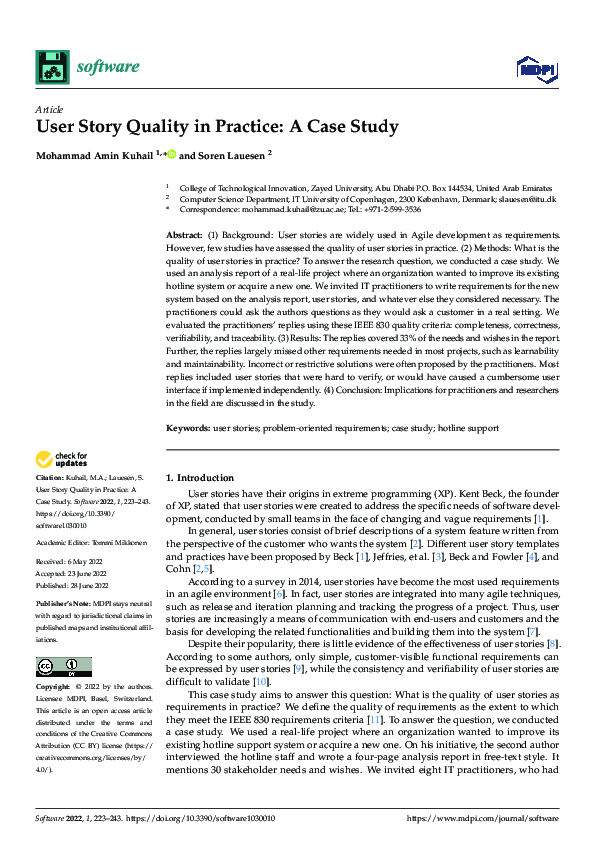 (PDF) User Story Quality in Practice: A Case Study