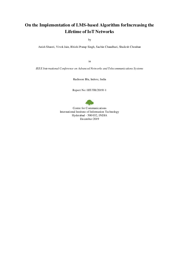 (PDF) On the Implementation of LMS-based Algorithm for Increasing the Lifetime of IoT Networks