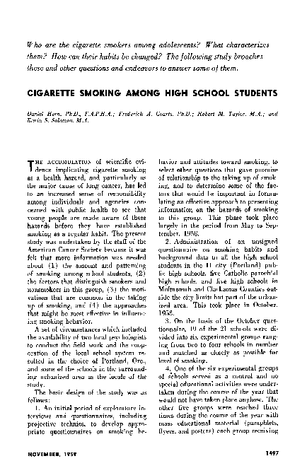 (PDF) Cigarette Smoking Among High School Students